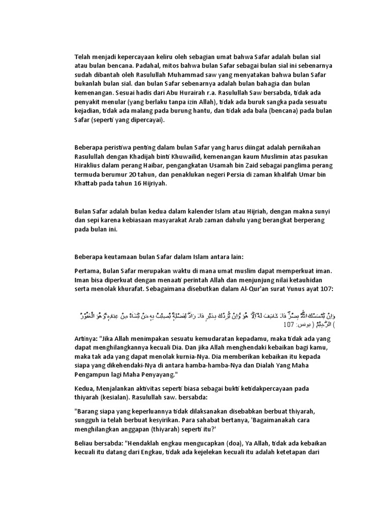 Beragam Keistimewaan Dan Peristiwa Penting Di Bulan Safar | PDF