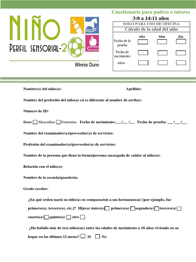 Test winnie dunn-3-14 años | PDF | Las emociones | Ciencia cognitiva