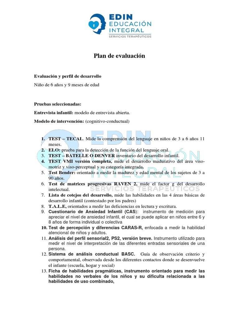 Plan de Evaluación MATHIAS ZAMORA PEREZ | PDF | Psicología cognitiva ...