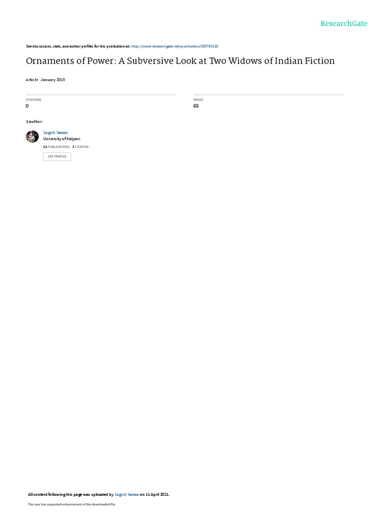 Ornaments of Power: A Subversive Look at Two Widows of Indian Fiction by Sagnik Yadaw | PDF ...