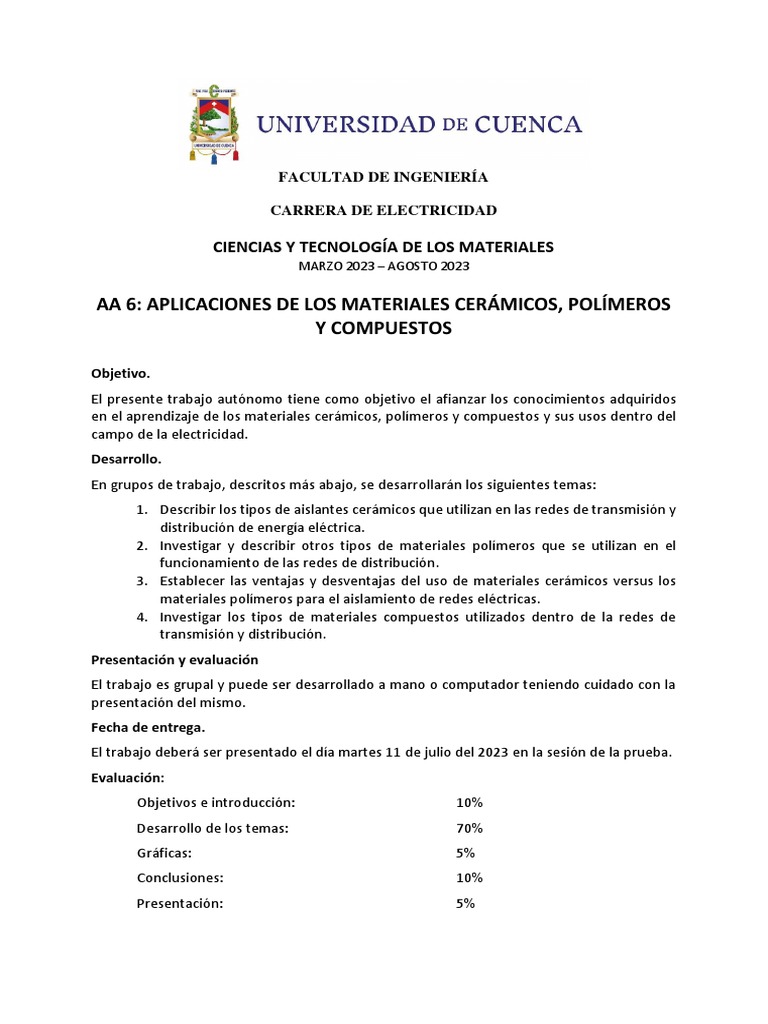 AA 6 - Aplicaciones Materiales Cerámicos Polímeros Compuestos | PDF ...