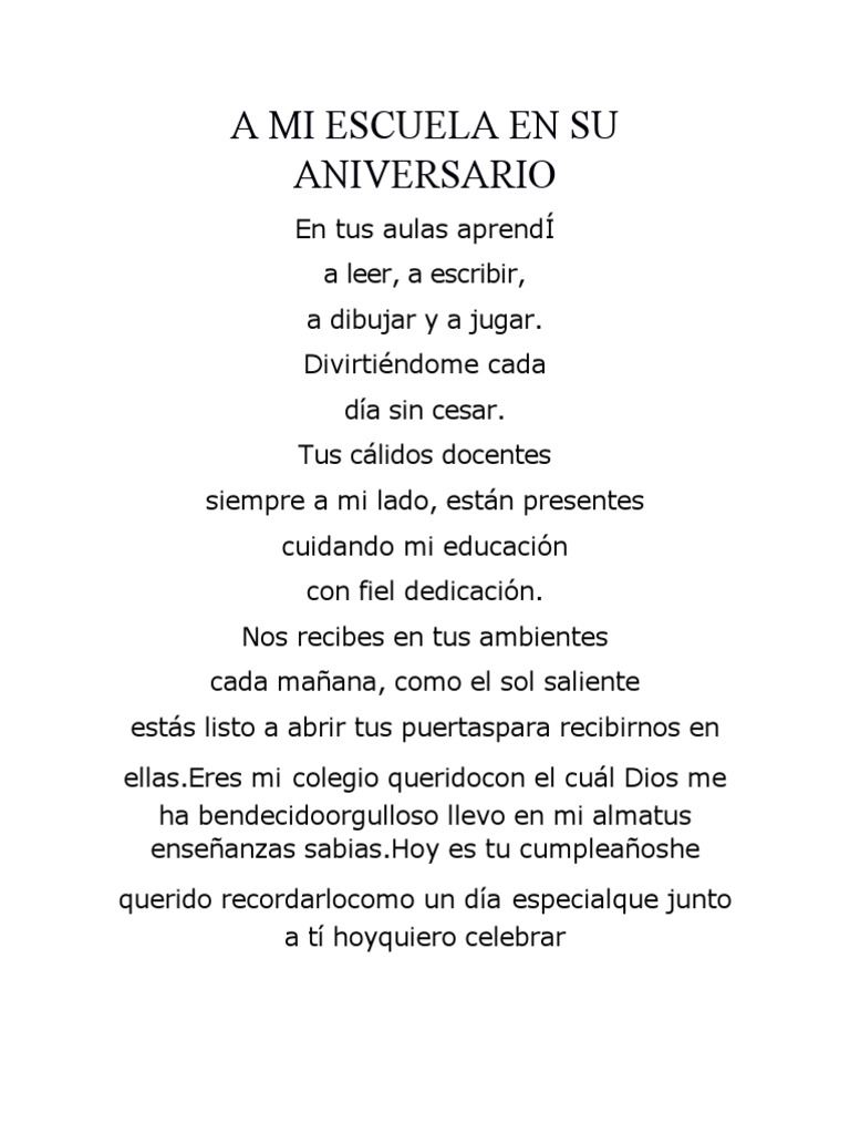 A Mi Escuela En Su Aniversario Pdf
