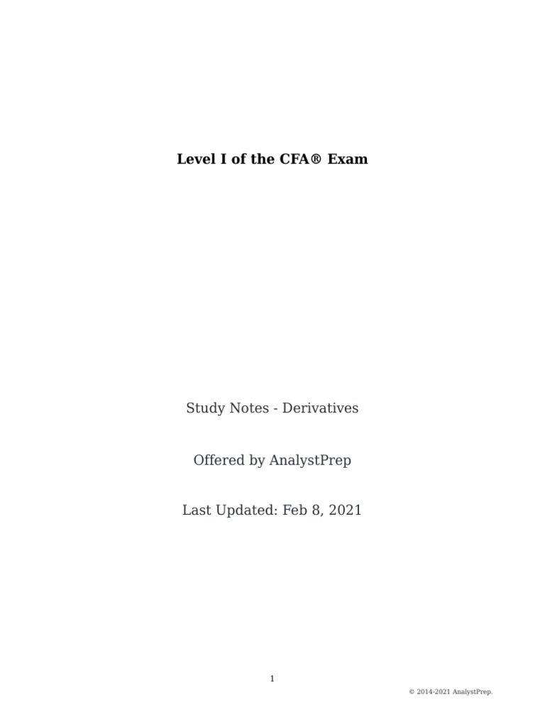 Derivatives CFA Level 1 | PDF | Derivative (Finance) | Option (Finance)