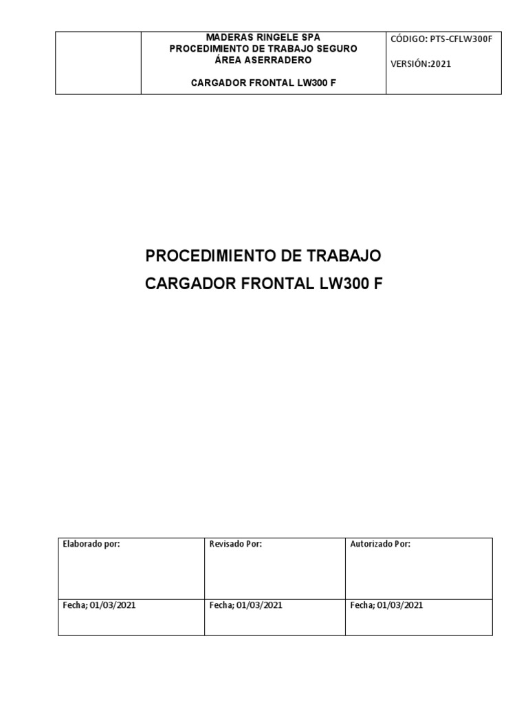 Procedimiento Seguro Cargador LW300 F | PDF | Tecnología