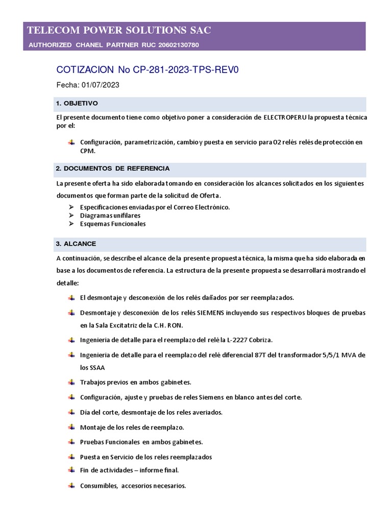 Propuesta Tecnica - Economica Cp-281-2023-Tps-Rev0 | PDF | Relé ...