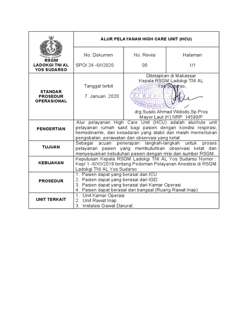 Spo Alur Pelayanan Hcu | PDF