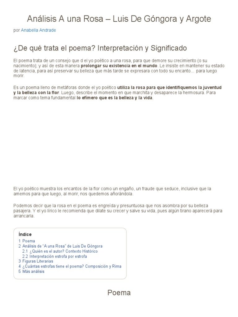 ANÁLISIS POEMA - A una Rosa »【Luis De Góngora y Argote】Ayer | PDF ...