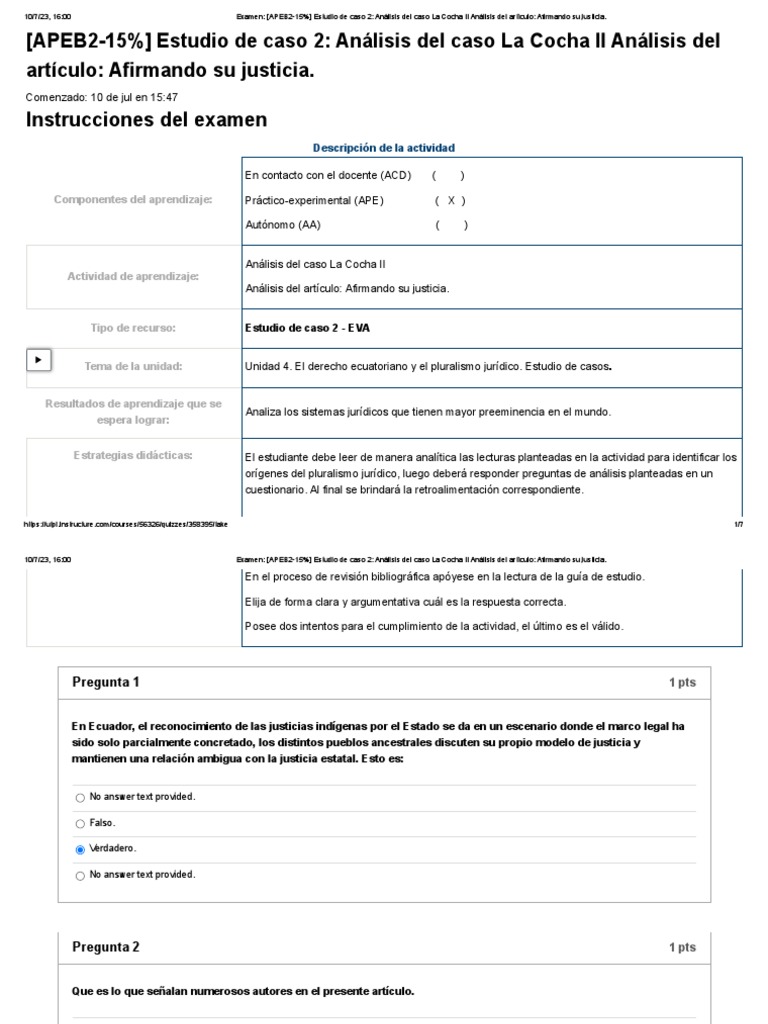 Examen_ [APEB2-15_] Estudio de Caso 2_ Análisis Del Caso La Cocha II Análisis Del Artículo ...