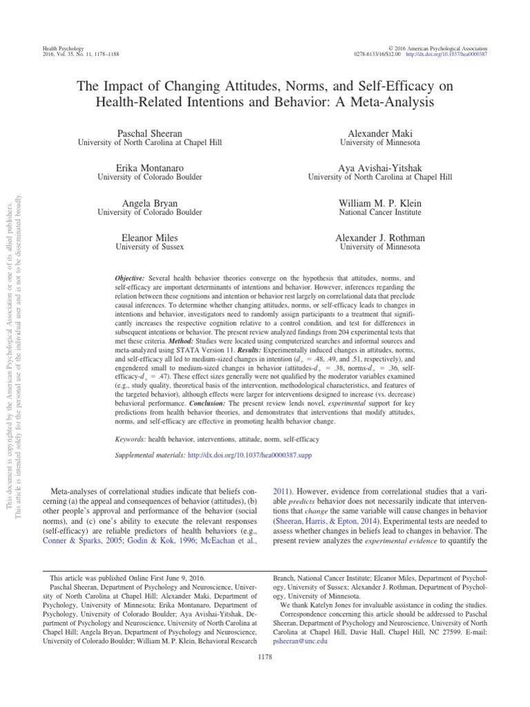 The Impact of Changing Attitudes, Norms, and Self-Efficacy | PDF ...