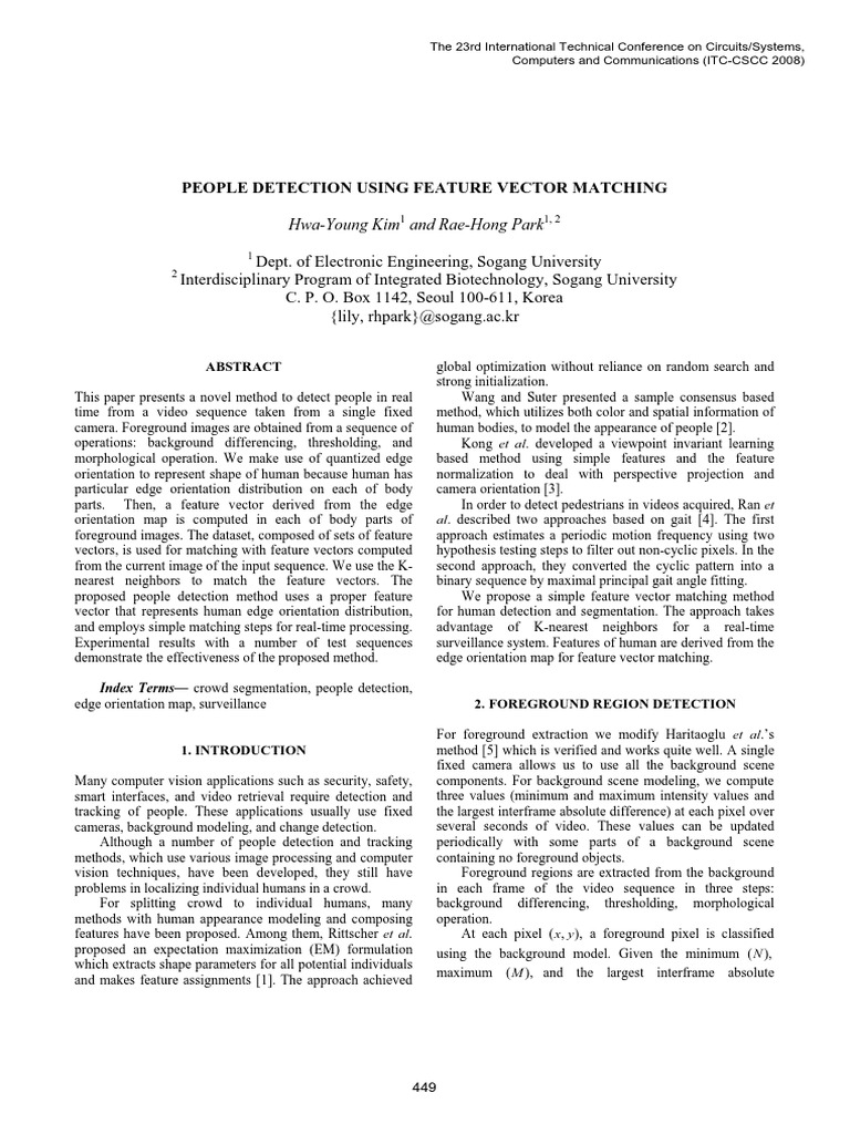 people detection using feature vector matching | PDF | Image Segmentation | Computer Vision