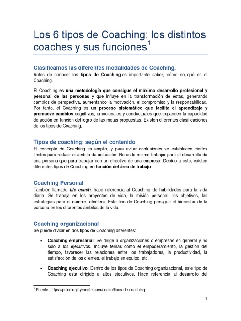 Los 6 tipos de Coaching | PDF | Programación neurolingüistica | Las emociones