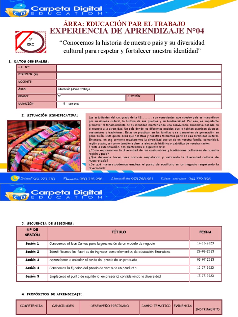 5°- EXPERIENCIA DE APRENDIZAJE_EXP4.EDUCACION PARA EL TRABAJO | PDF | Aprendizaje | Evaluación