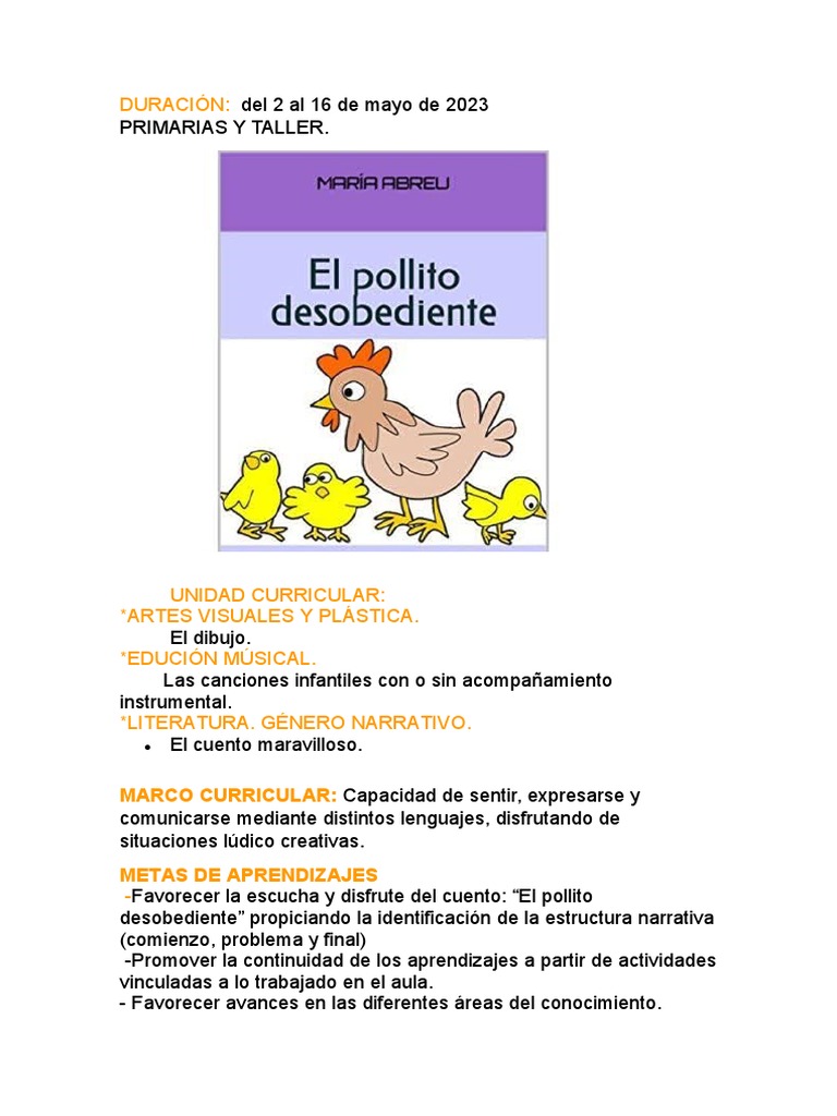 Secuancia El Pollito Desobediente Mayo Pdf