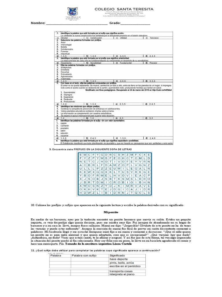 Evaluación Prefijos y Sufijos 11° | PDF
