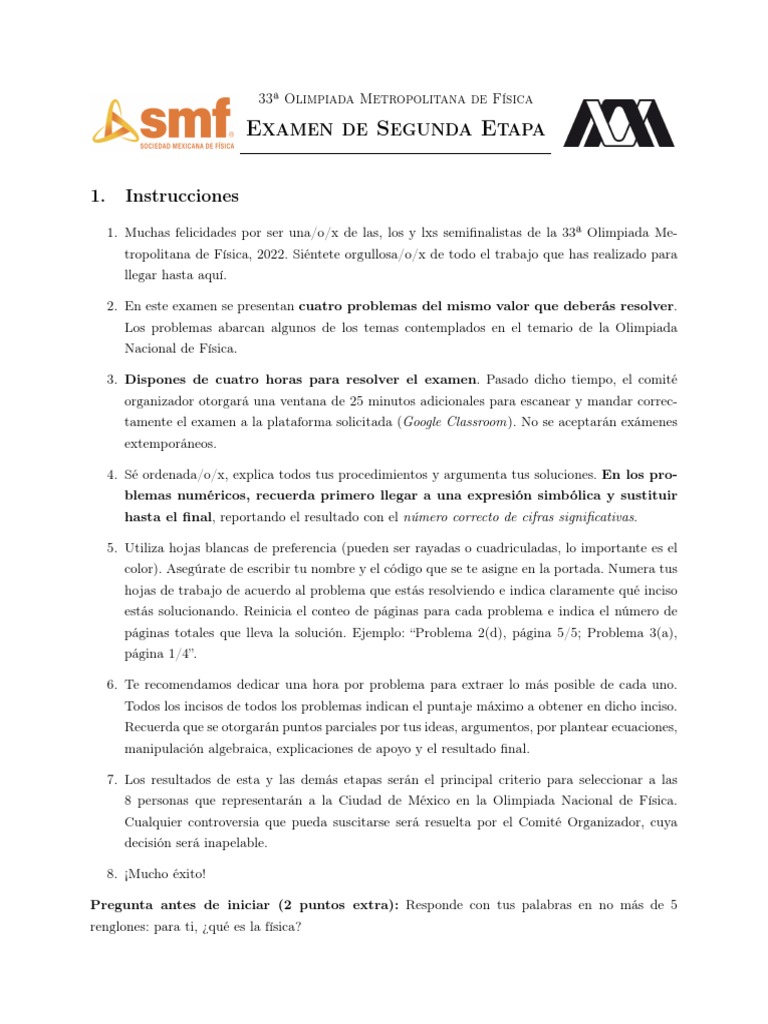 Examen Segunda Etapa OMF 2022 | PDF | Inductor | Condensador