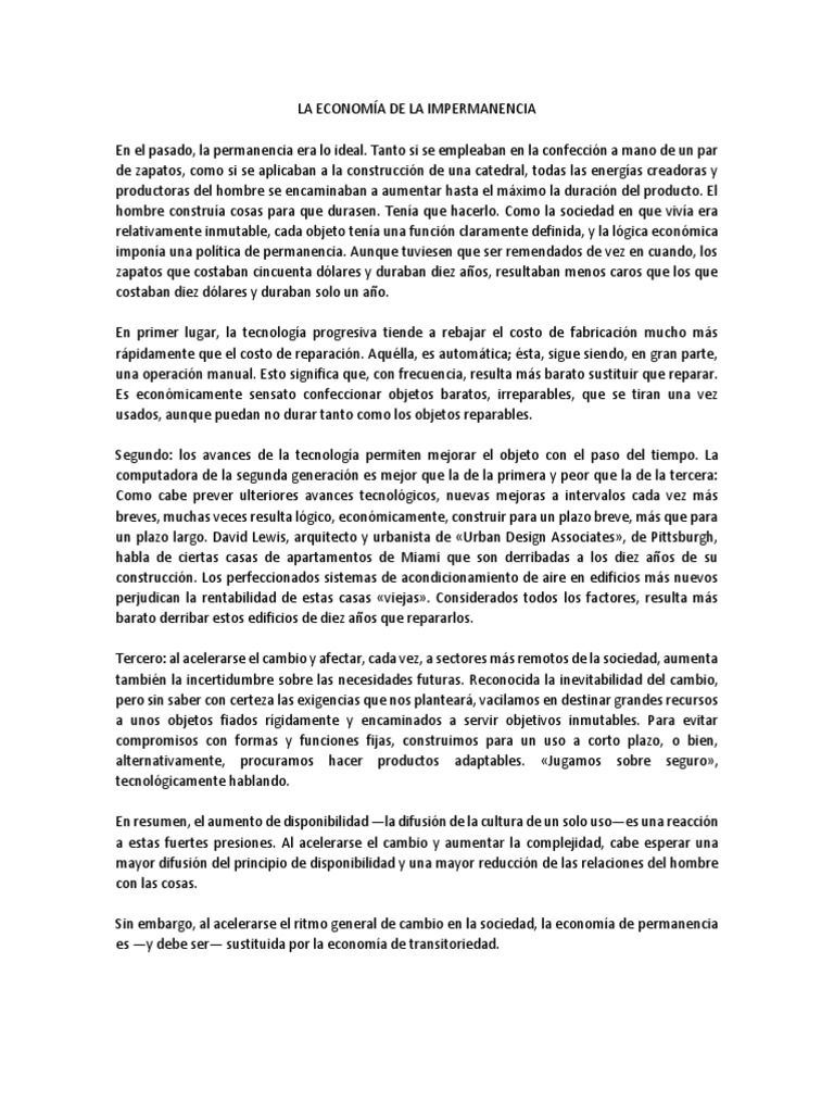 La Economía de La Impermanencia | PDF | Sociedad | Roma antigua