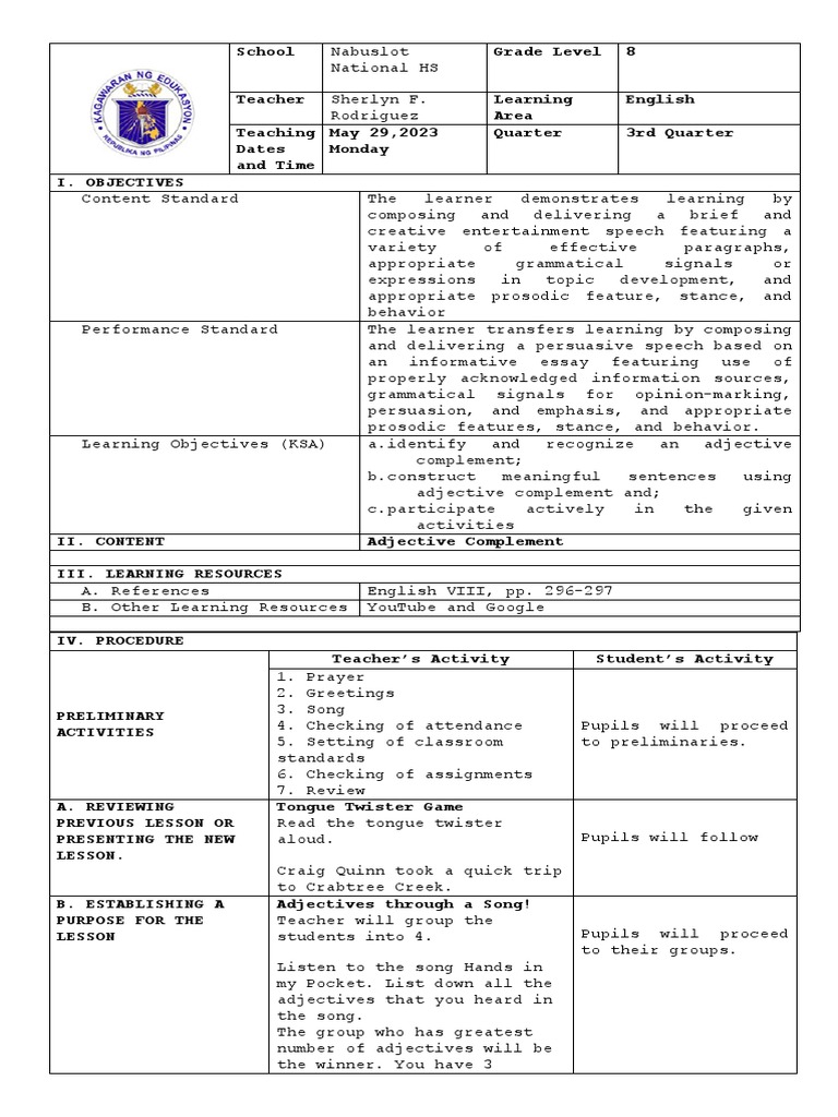 Understanding Adjective Complements | PDF | Adjective | Teachers