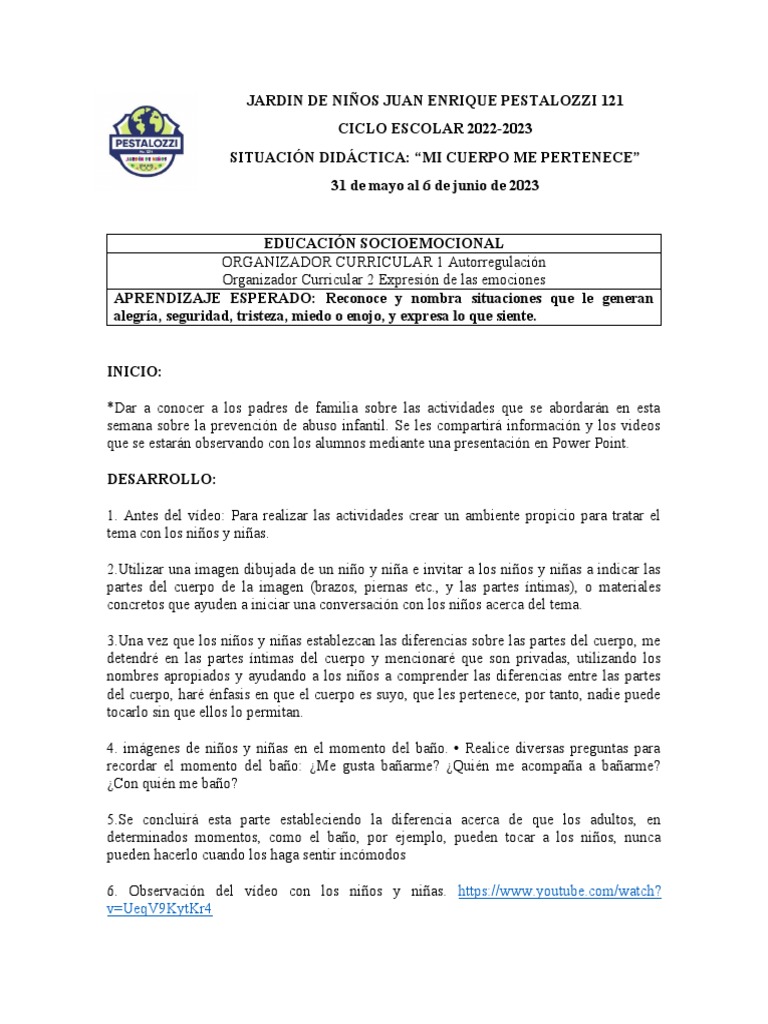 Mi Cuerpo Me Pertenece: Prevención Infantil | PDF | Educación de la ...