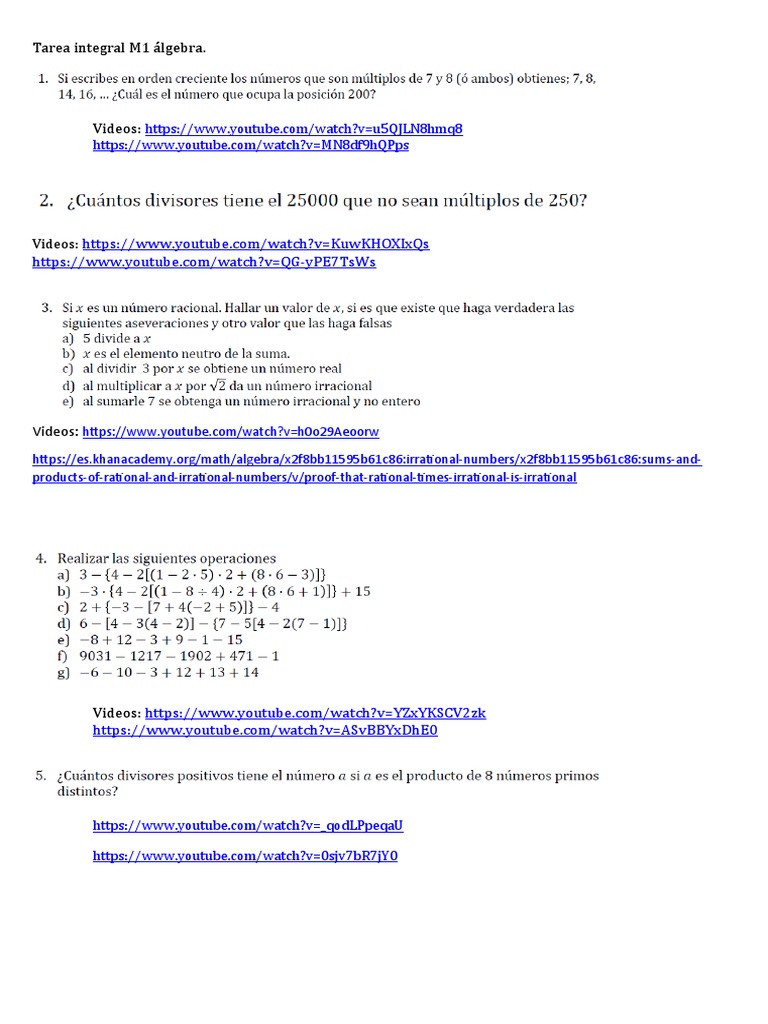 Tarea integral M1 álgebra con links | PDF