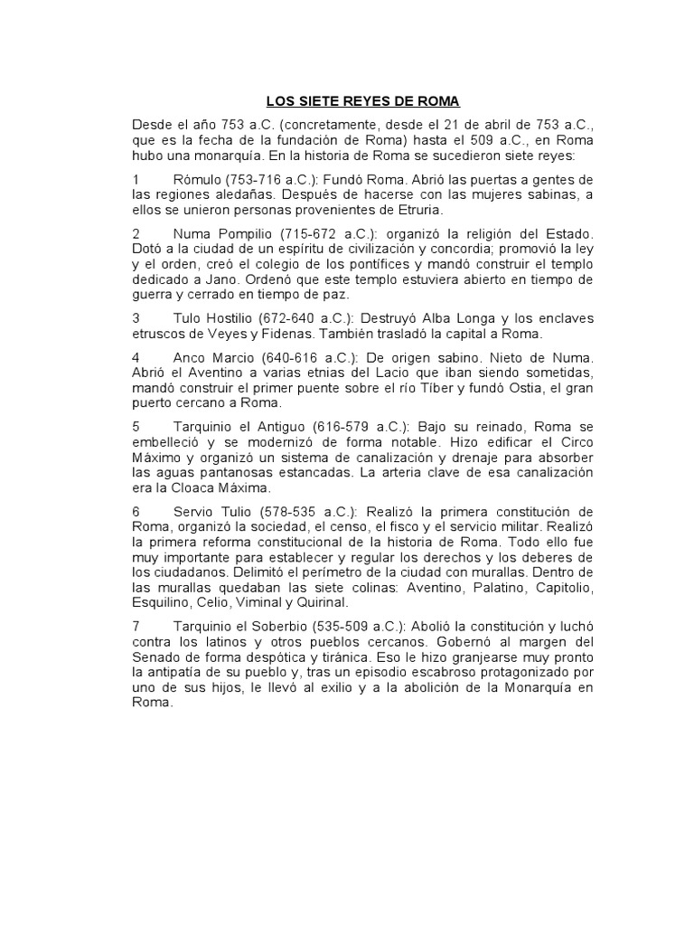 Los 7 Reyes de Roma | PDF | Roma antigua | Antiguedad clasica