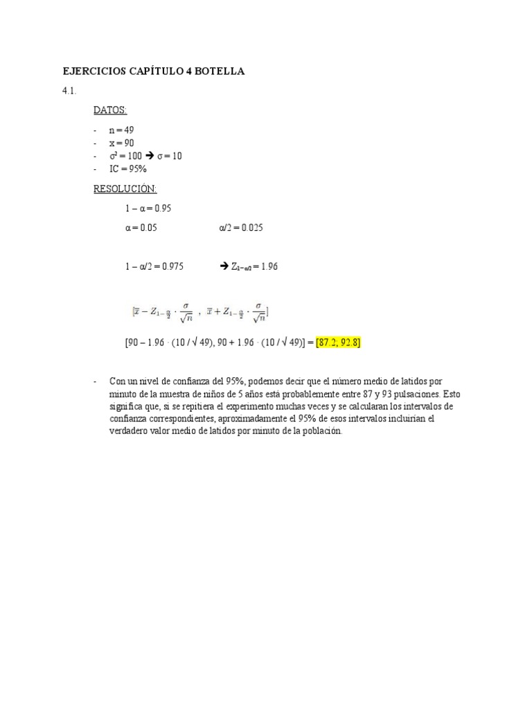 Ejercicios Resueltos Capítulo 4 Botella - Gálvez | PDF | Intervalo de confianza | Especialidades ...