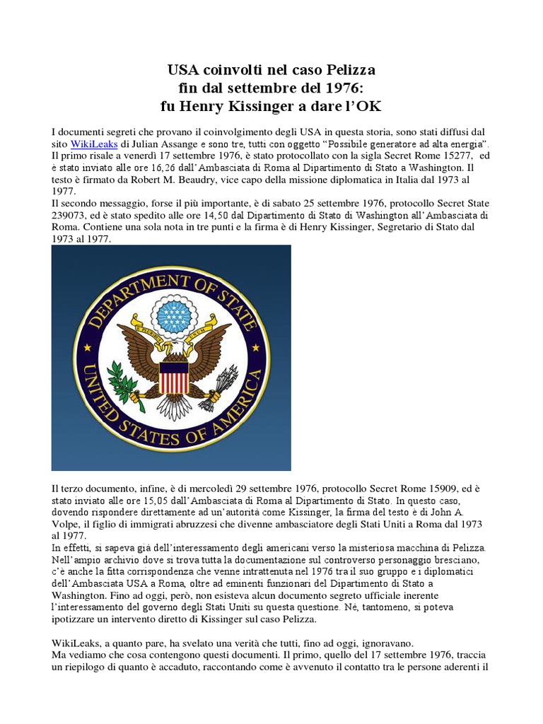 Documenti Secretati WikiLeaks PelizzaA | PDF