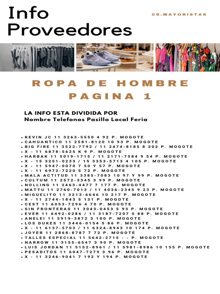Info Proveedores Indumentaria - Cs - Mayoristas | PDF
