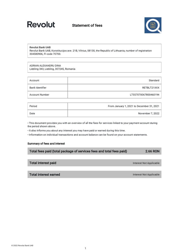 Statement of Fees | PDF | Transaction Account | Fee