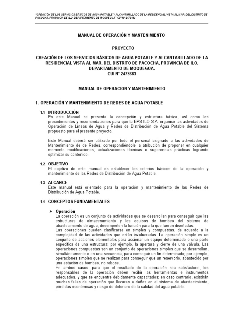 Manual de Operacion y Mantenimiento | PDF | Agua | Alcantarillado