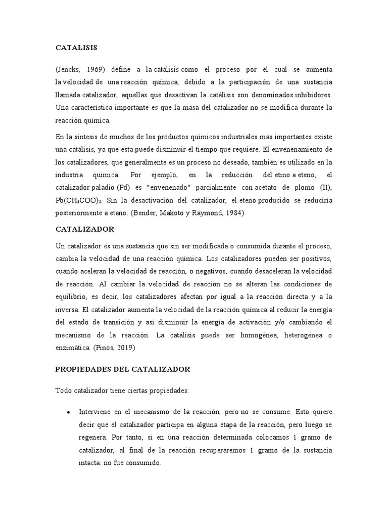 Catalisis Marco Teorico | PDF