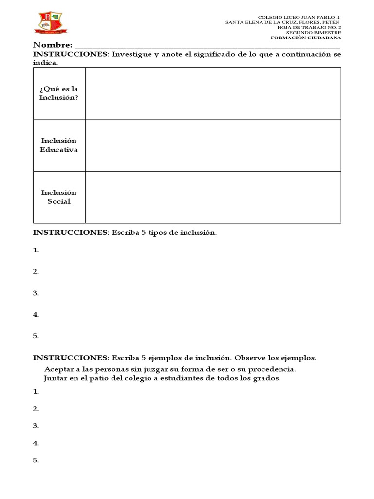 Hoja De Trabajo No 2 Formaciòn Ciudadana Pdf