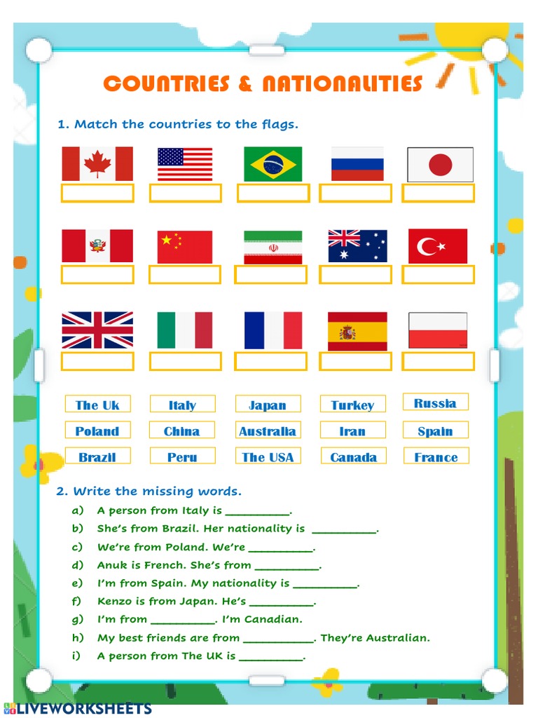Match Countries and Nationalities | PDF | Language Arts & Discipline ...