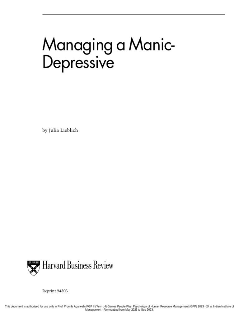 Managing A Manic-Depressive | PDF | Bipolar Disorder | Mental Disorder
