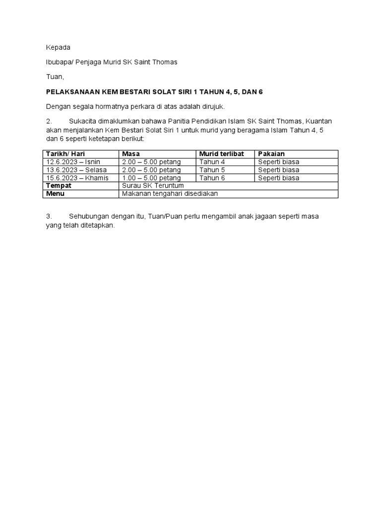 Surat Makluman Kbs 2022 | PDF