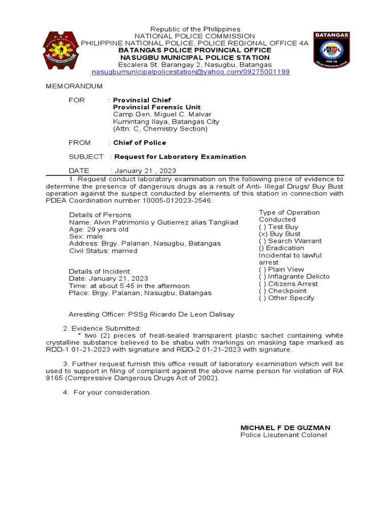Request for Drug Test Examination | PDF