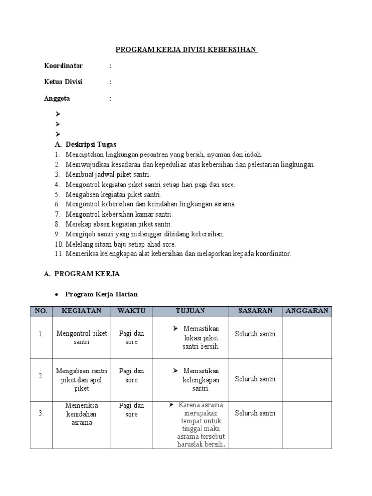 Program Kerja Divisi Kebersihan | PDF