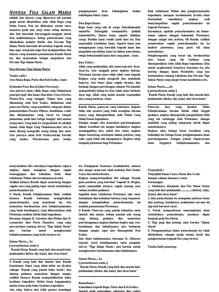 Novena Tiga Salam Maria | PDF