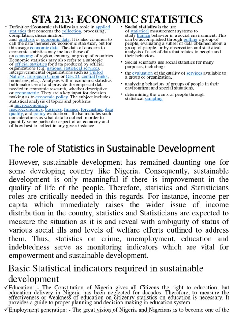 STA 213 Economic Statistics | PDF | Economic Data | Statistics
