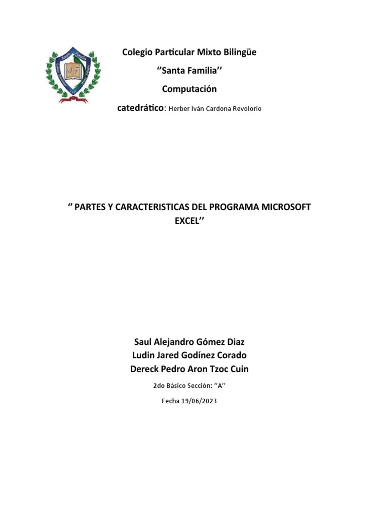 Partes Y Caracteristicas De Excel Pdf Microsoft Excel Hoja De Cálculo