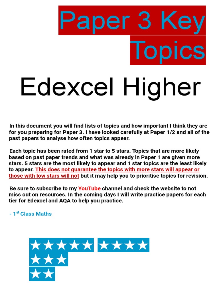 Edexcel GCSE Maths Paper 3 Topics Guide | PDF | Area | Equations