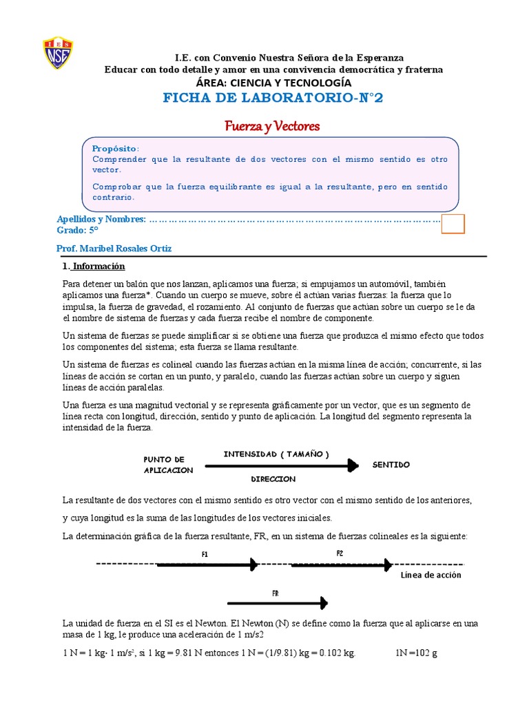 Ficha de Laboratorio-N°5 - Fuerzas y Vectores | PDF | Vector Euclidiano | Fuerza