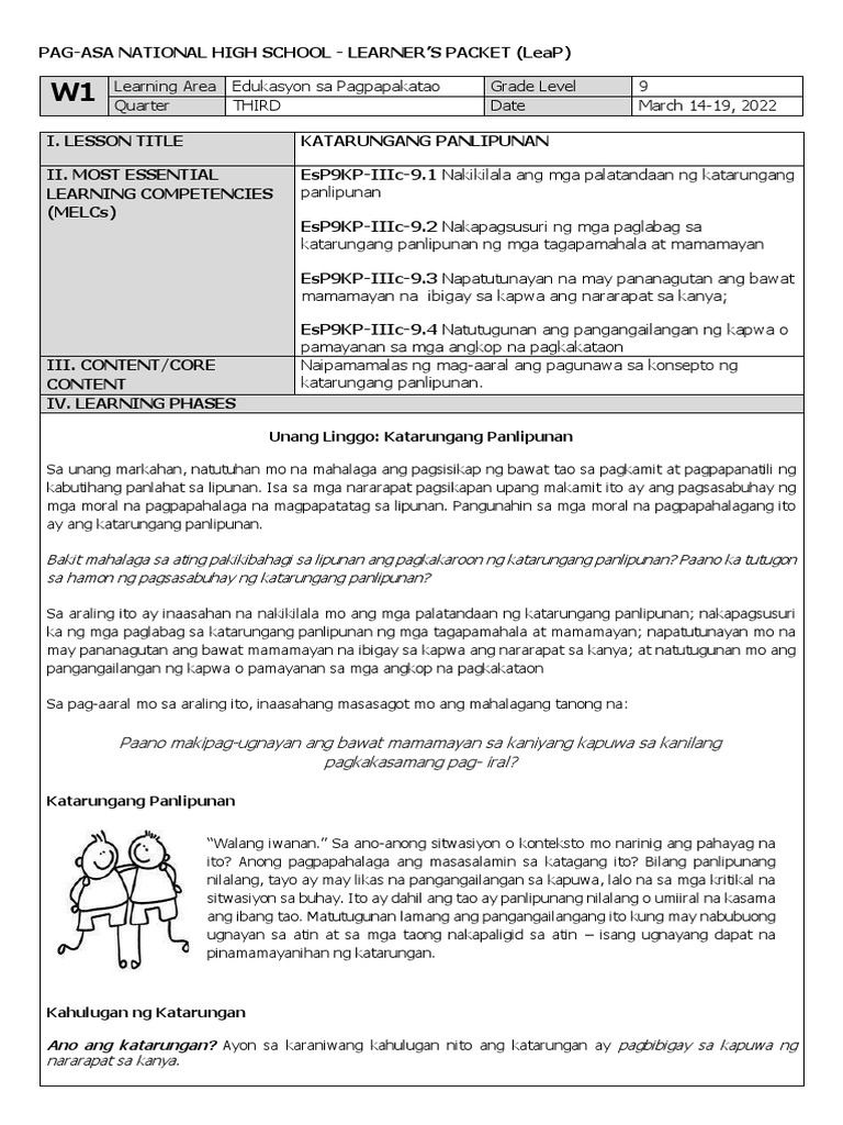 ESP 9 Q3 Week 1 | PDF