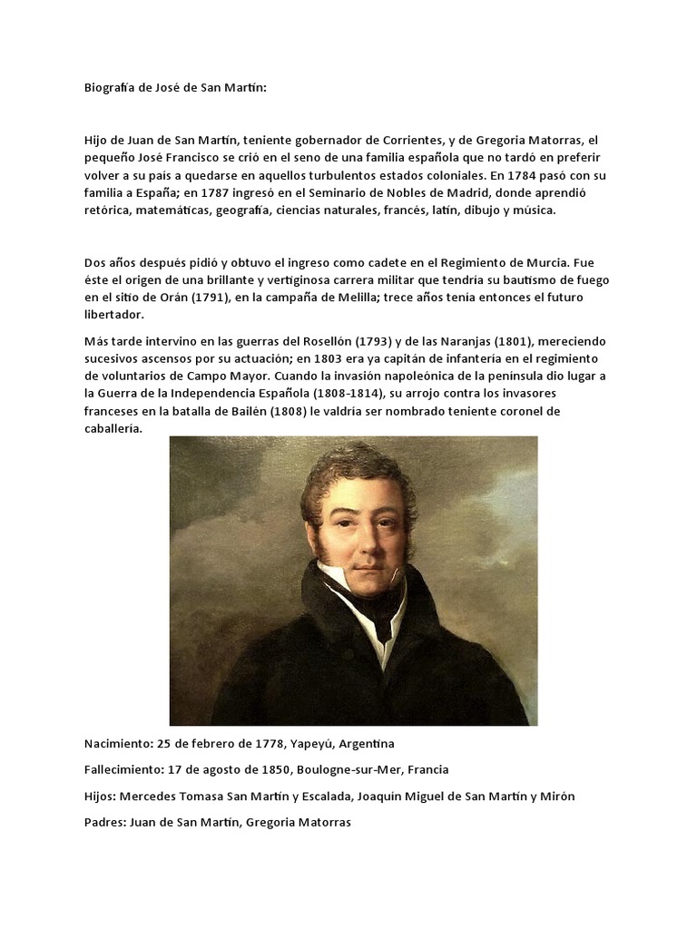 Biografía de José de San Martín | PDF | Historia | Clásicos