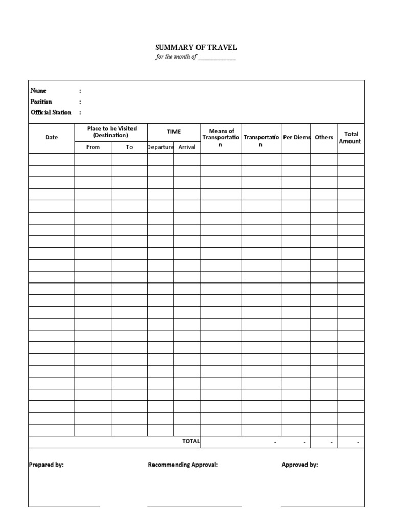 Monthly Travel Summary Template | PDF