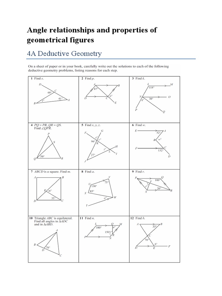 Angle Relationships and Properties of Geometrical Figures | PDF