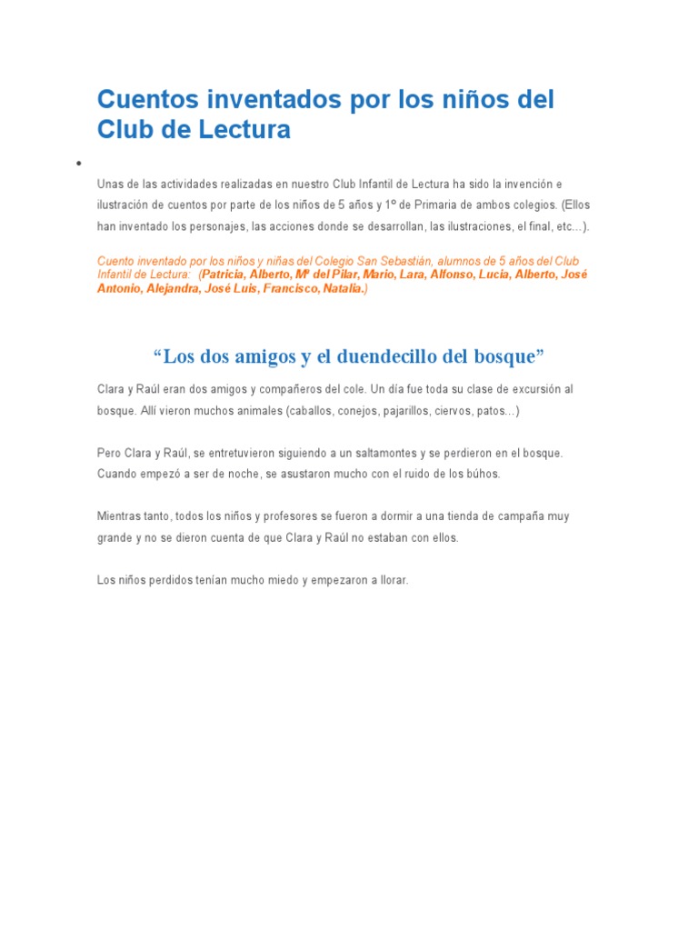 Cuentos Inventados Por Los Niños Del Club de Lectura | PDF