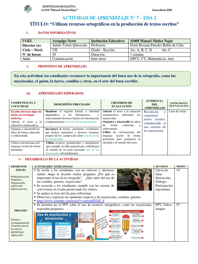 Act 7 Eda 2 Uso de Mayusculas | PDF | Enseñando | Evaluación