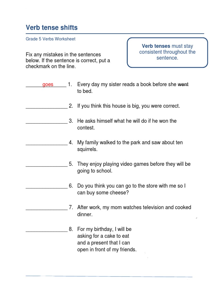 Grade 5 Verb Tense Shifts B | PDF