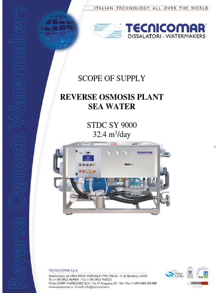 Tecnicomar Sea Watermaker Specifications | PDF | Pump | Switch