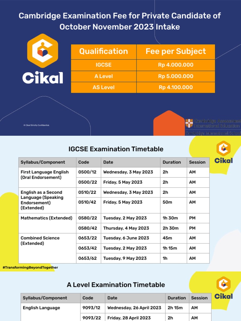 Cambridge Examination Fee and Timetable For Private Candidate of Oct ...
